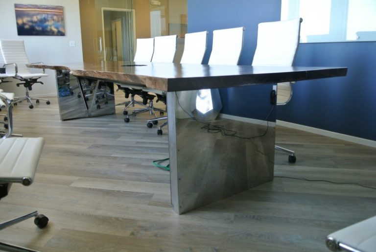 Custom 12′ Claro Walnut Slab Conference Table