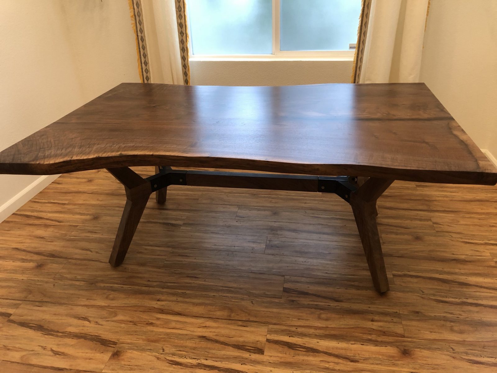 Mid Century Modern Table Base #2 with a Live Edge Walnut Slab Top