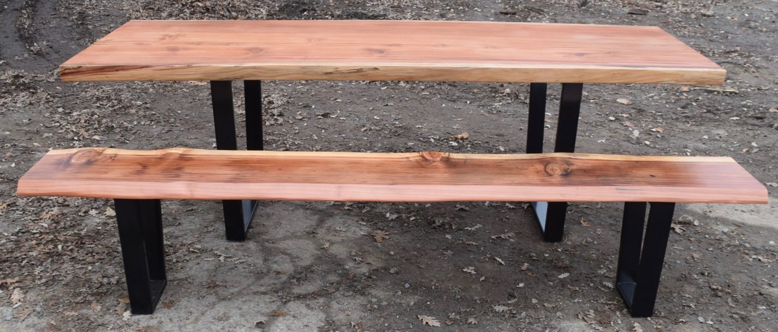 Custom 8′ Redwood Dining Table with Matching Bench