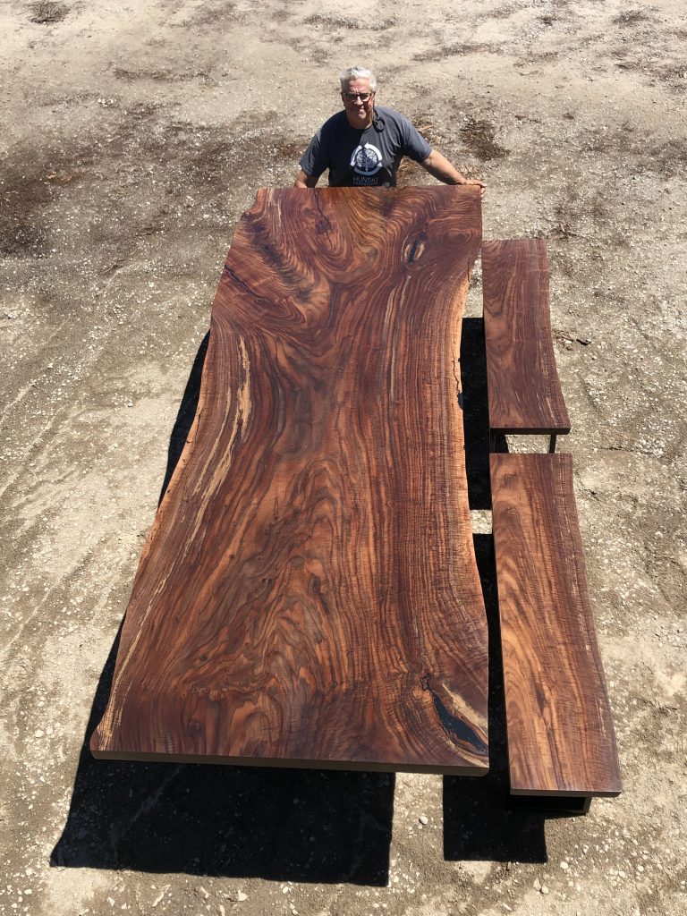 Custom 11′ Walnut Dining Table with 2 Matching Benches
